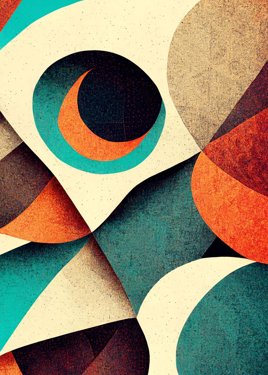 'Abstract Shapes and Moon' Poster, picture, metal print, paint by ...