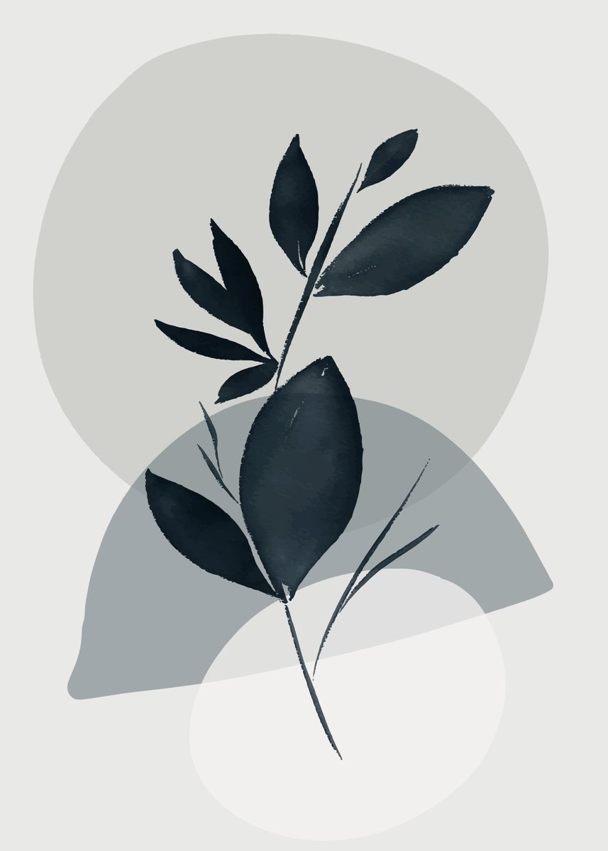 'Gray shade botanical leaf' Poster, picture, metal print, paint by ...