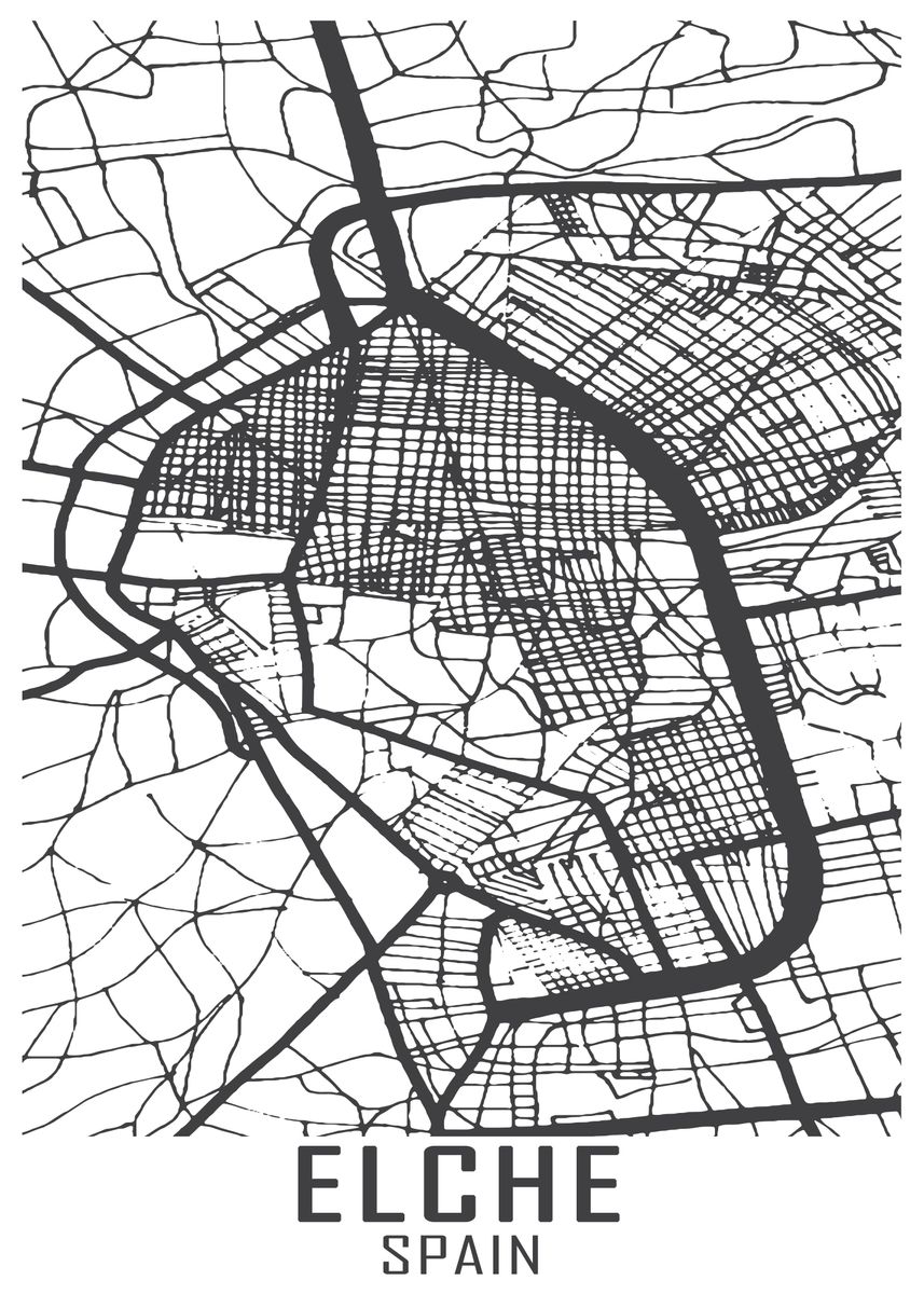 'Elche Spain City Map' Poster by HildaWarren Studio | Displate