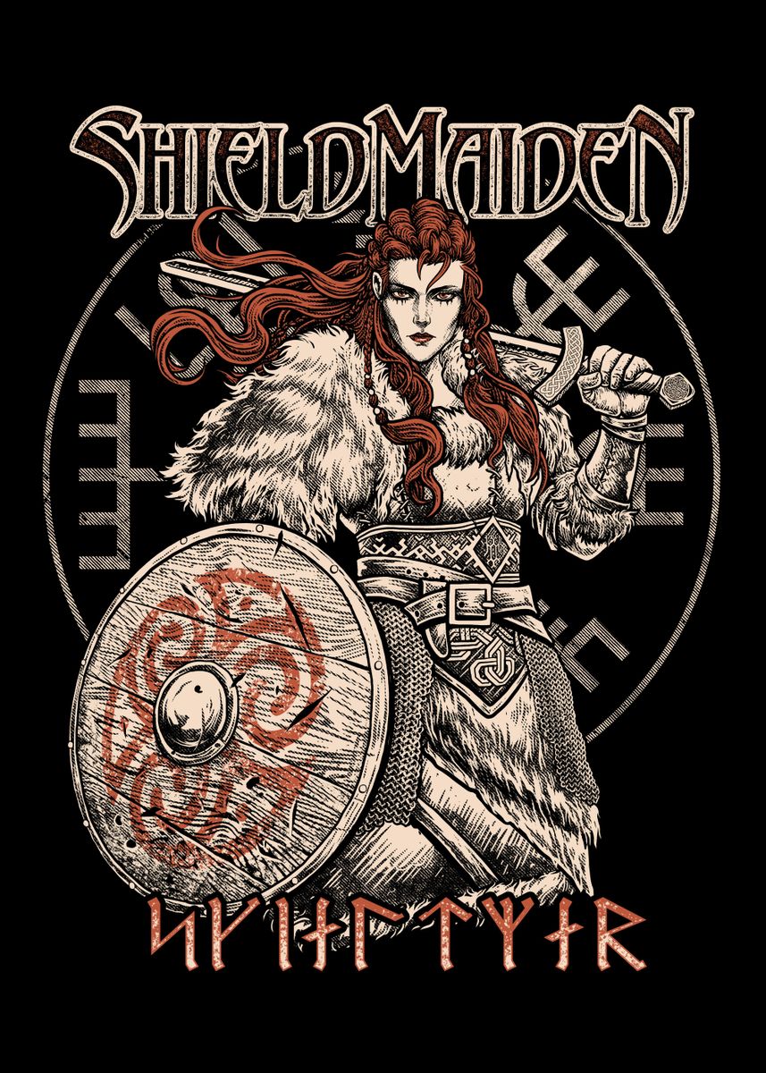 'Norse Shield Maiden Viking' Poster, picture, metal print, paint by ...
