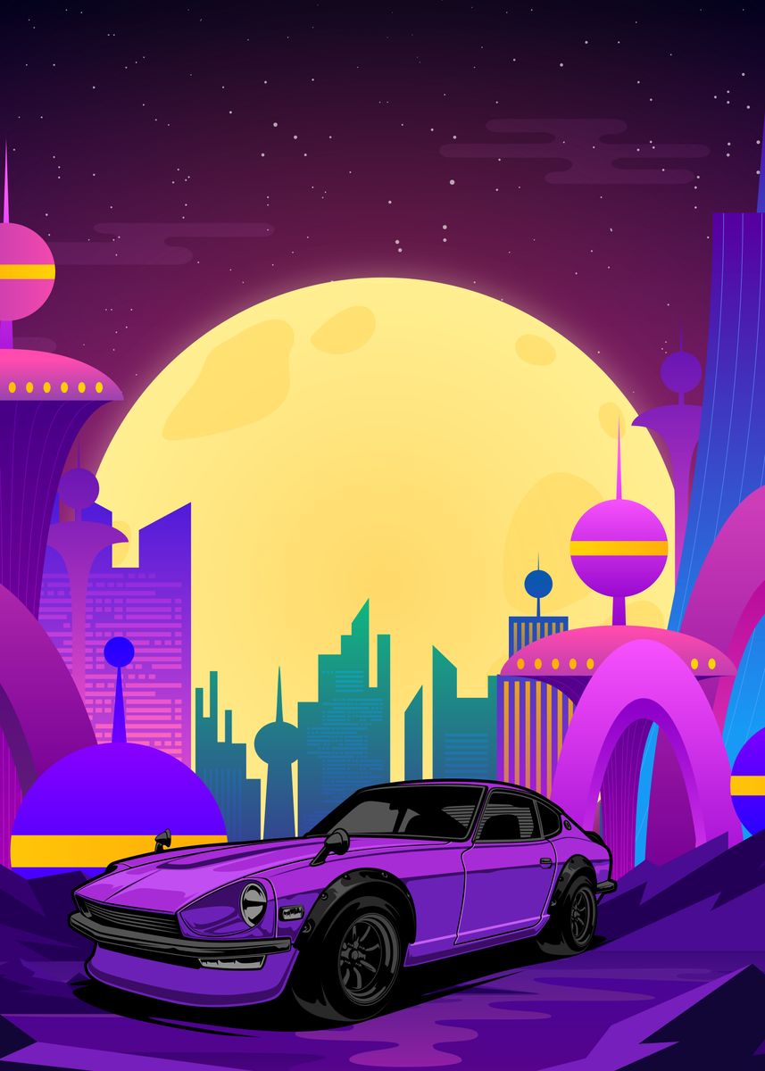 'Synthwave Racing Car ' Poster, picture, metal print, paint by ...