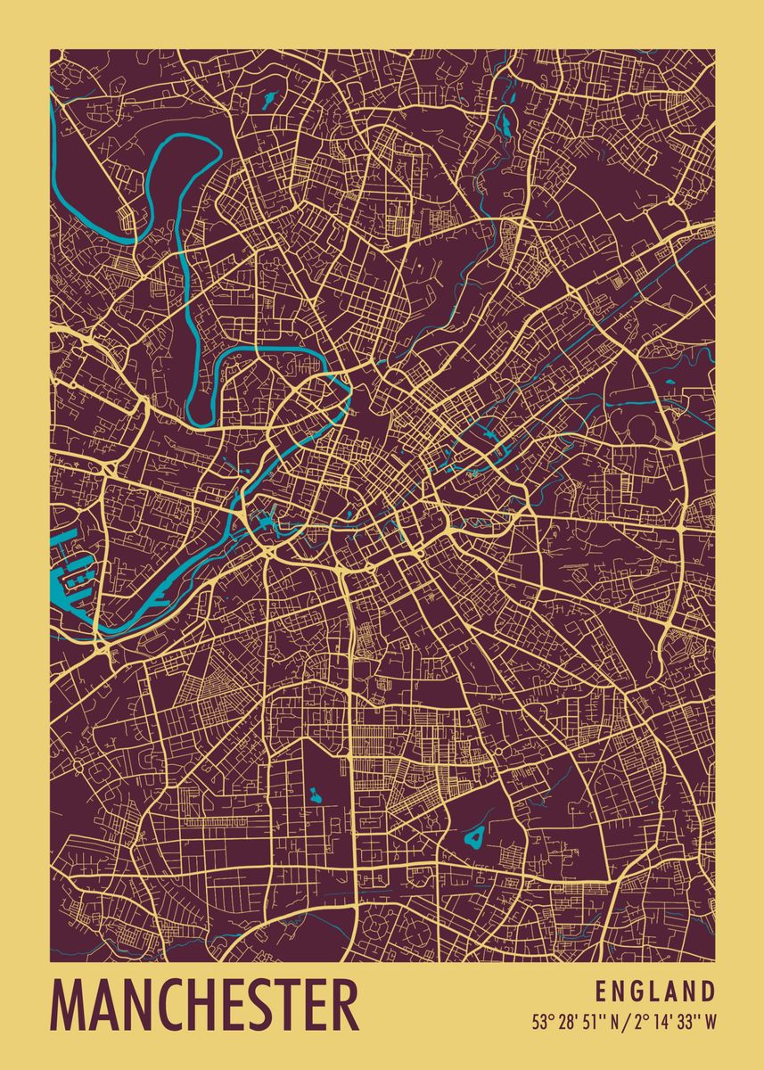 'Manchester Map' Poster by Miracle Studio | Displate