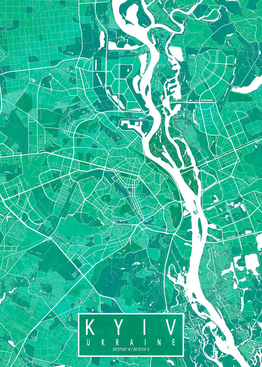 'Kyiv City Map Watercolor' Poster, picture, metal print, paint by deMAP ...