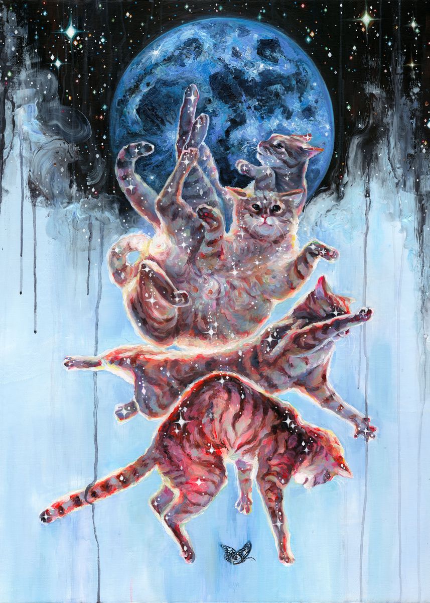 'Felinoid Fall' Poster, picture, metal print, paint by Eva Gamayun ...