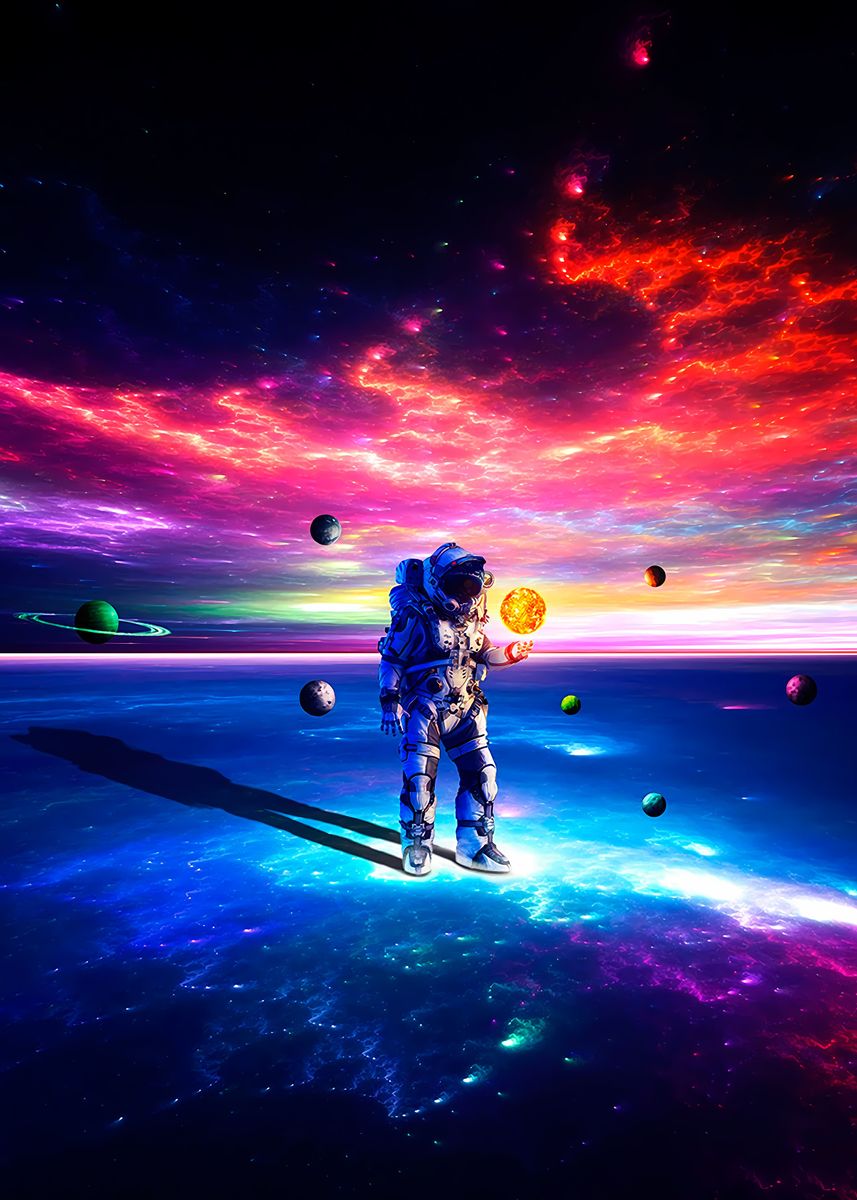 'Giant Astronaut and Planet' Poster, picture, metal print, paint by ...