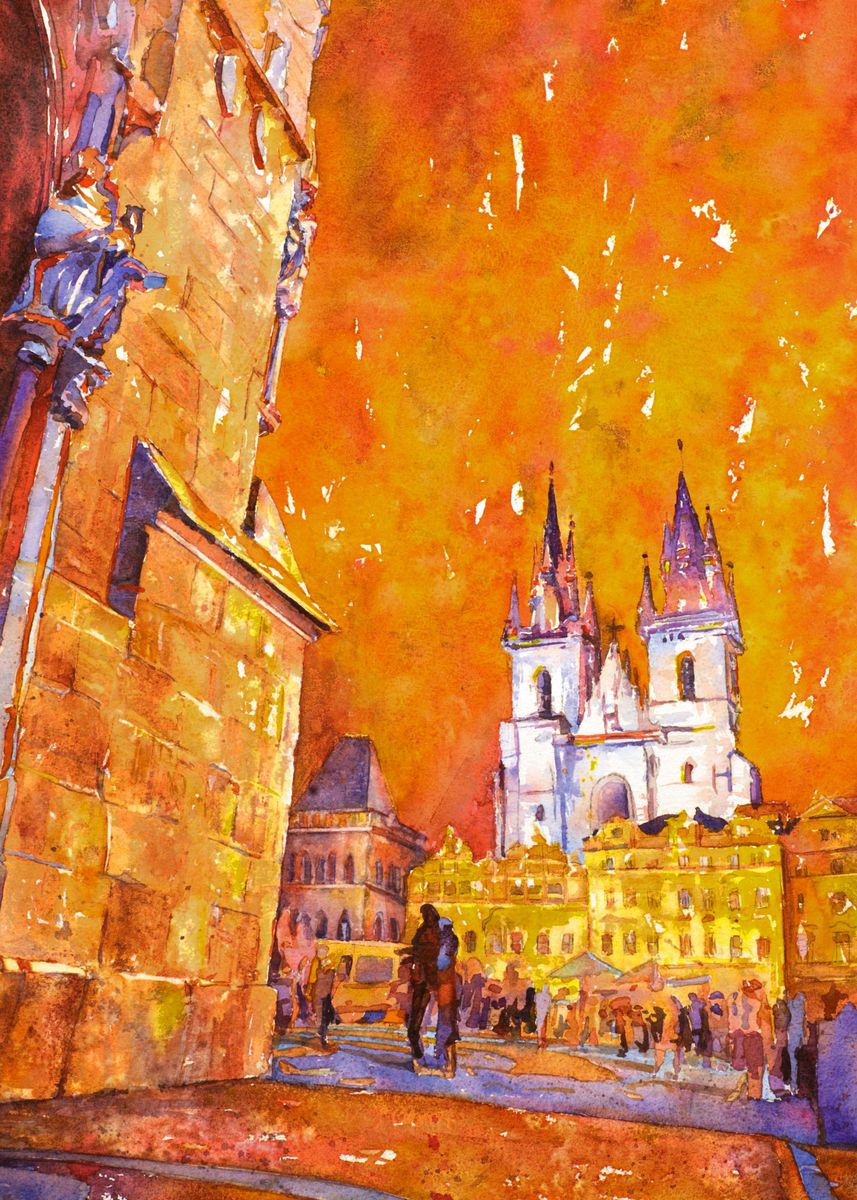 'Prague Sunset Artwork' Poster, picture, metal print, paint by Ryan Fox ...