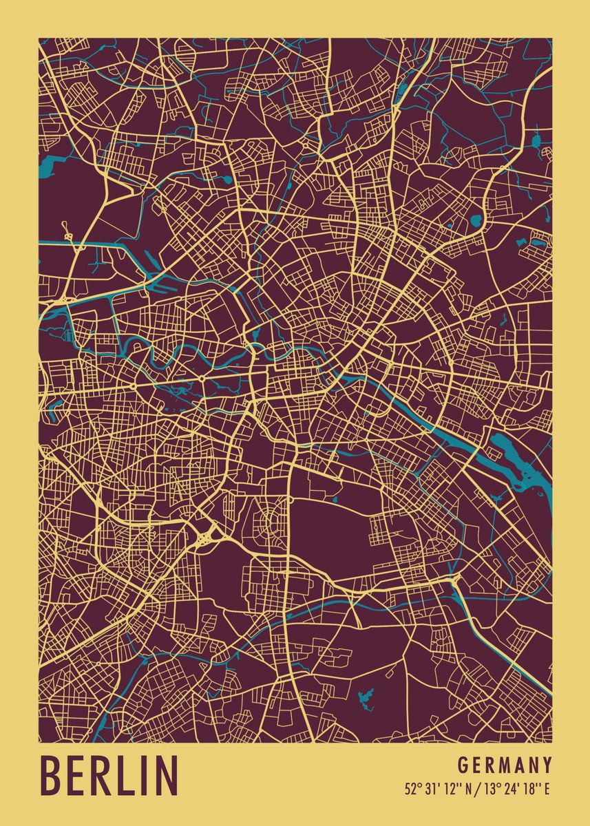 'Berlin map' Poster, picture, metal print, paint by Miracle Studio ...
