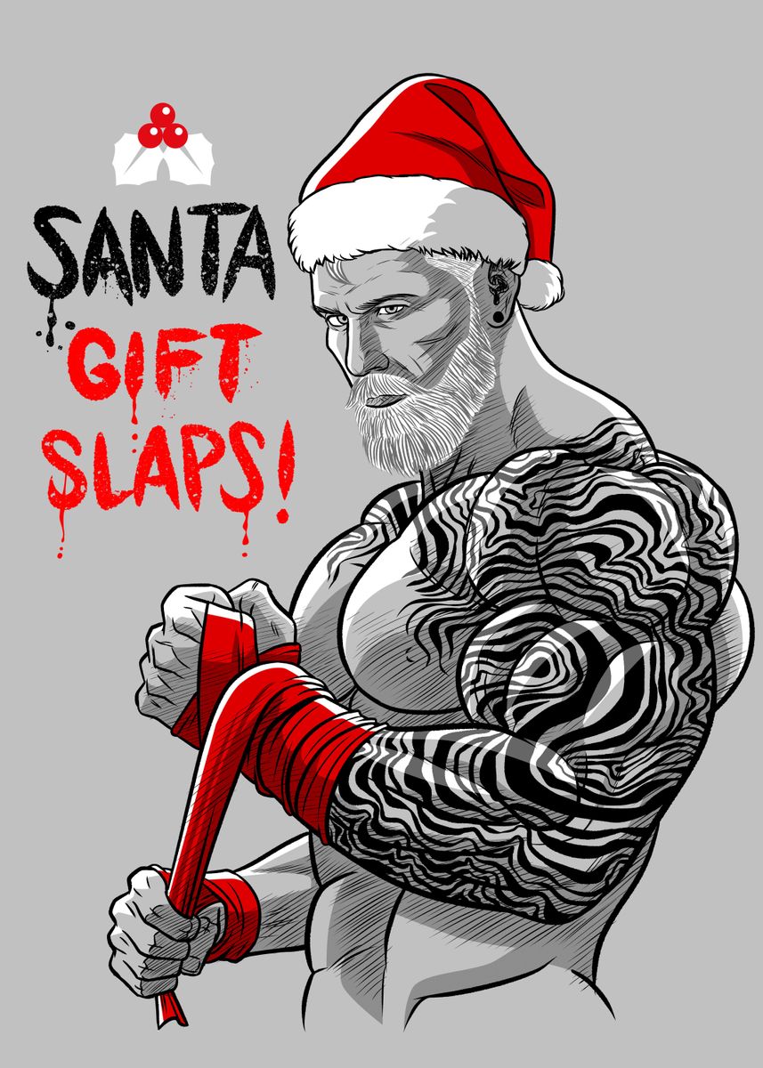 'Santa gift slaps' Poster, picture, metal print, paint by Alberto Perez ...