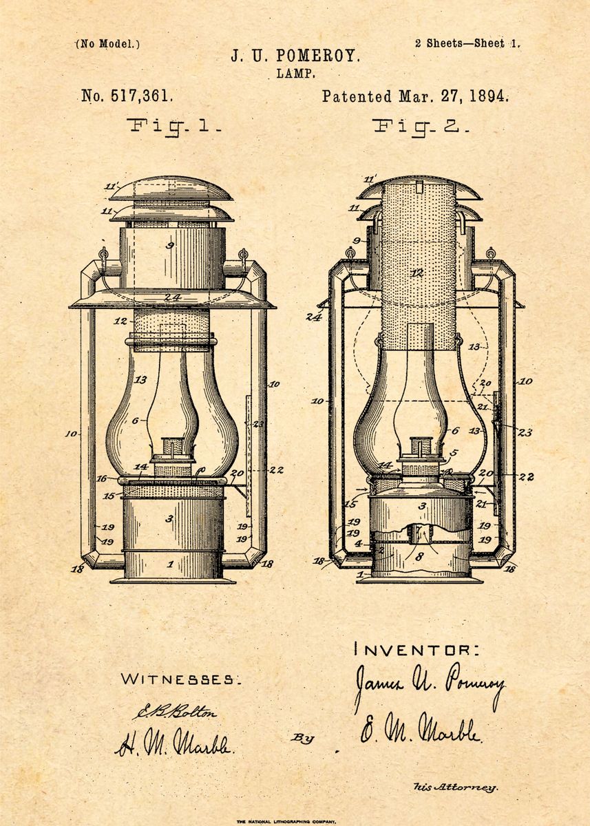 'Hurricane Lantern Patent' Poster, picture, metal print, paint by ...