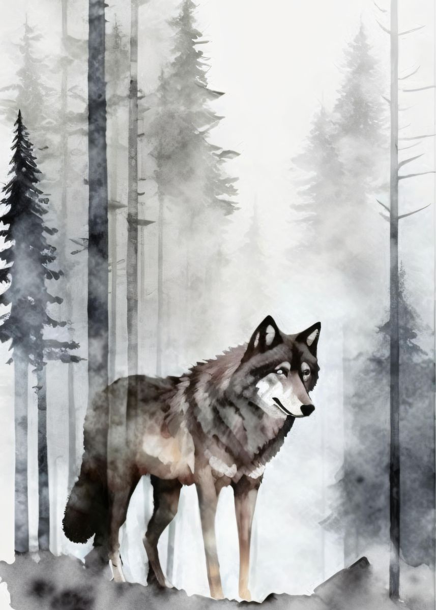 'Watercolor Wolf In Trees' Poster, picture, metal print, paint by ...