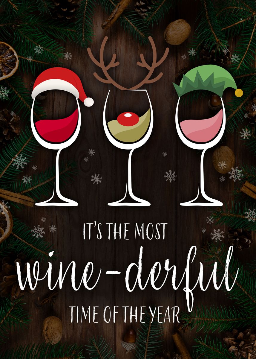 'Funny Christmas Wine Glass' Poster by 84PixelDesign | Displate
