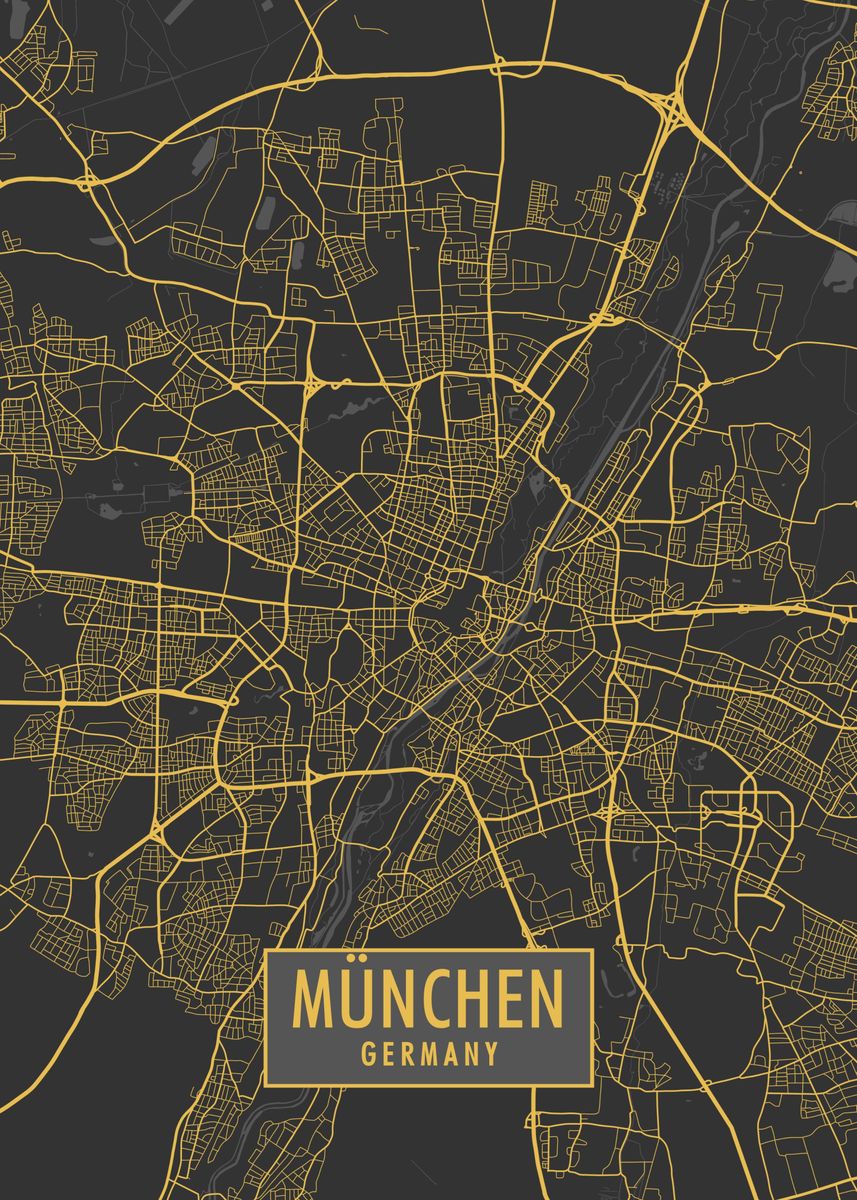 'Munchen Map' Poster, picture, metal print, paint by Miracle Studio ...