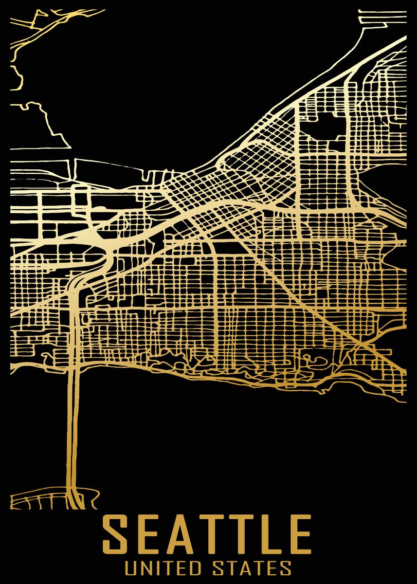 'Seattle USA City Map' Poster, picture, metal print, paint by ...