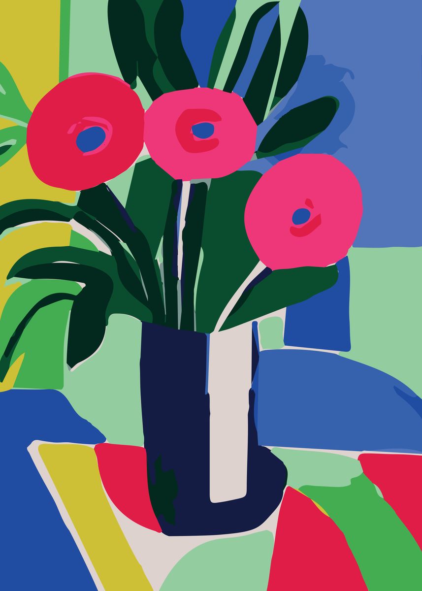 'Retro Bouquet Painting' Poster, picture, metal print, paint by BluePinkPanther | Displate