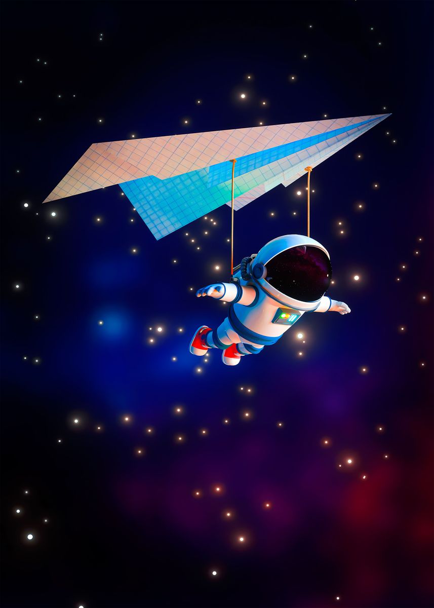 'Astronaut Fly Paper Plane' Poster, picture, metal print, paint by ...