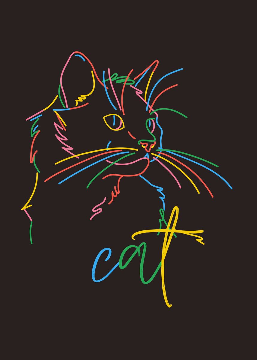 'Multi Colored Cat' Poster, picture, metal print, paint by Oizy ...