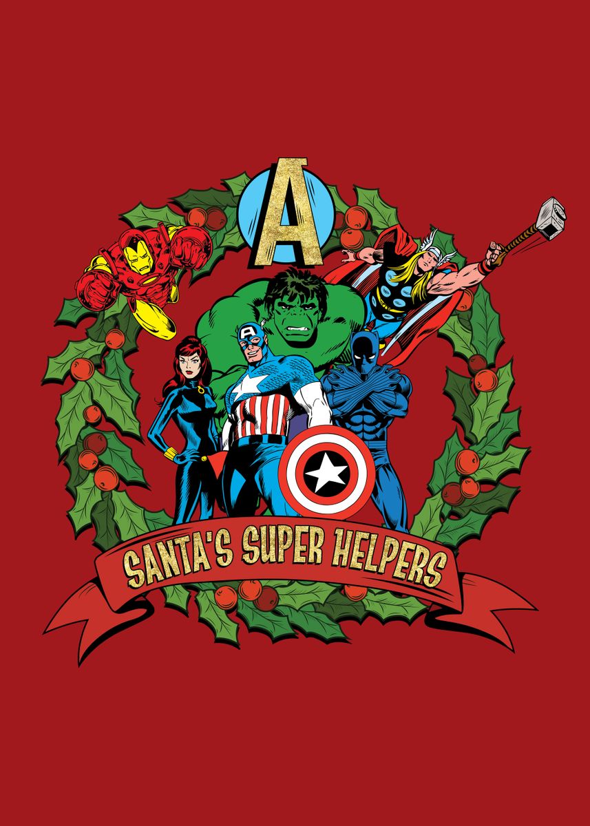 'Santa Super Helpers red' Poster, picture, metal print, paint by Marvel ...