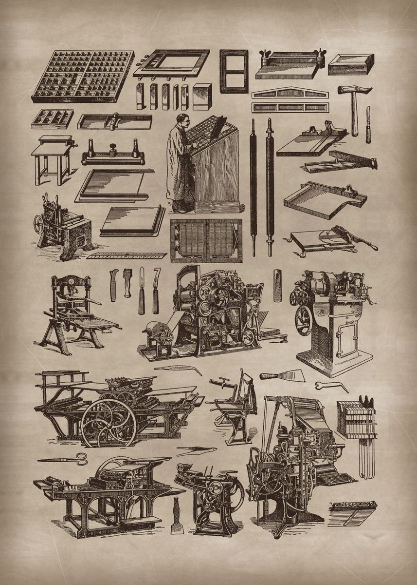 'Vintage Printing Press' Poster, picture, metal print, paint by ...