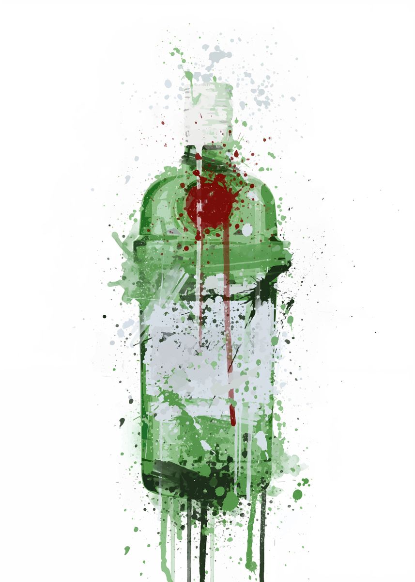 'Gin Bottle Emerald' Poster, picture, metal print, paint by Izu | Displate