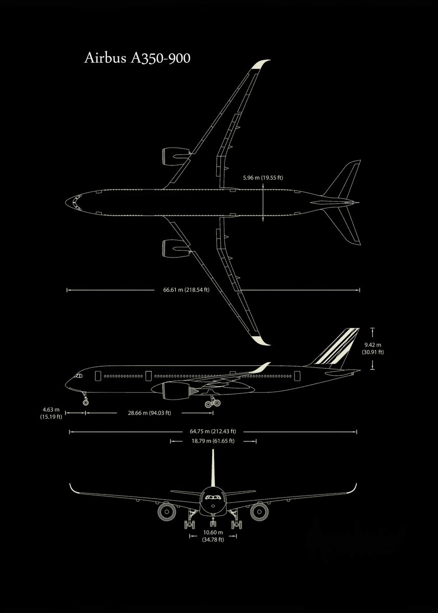 'Airbus A350 900' Poster, picture, metal print, paint by Mod Yof | Displate