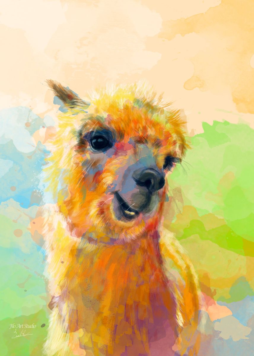 'Cute and Colorful Alpaca' Poster, picture, metal print, paint by Flo ...