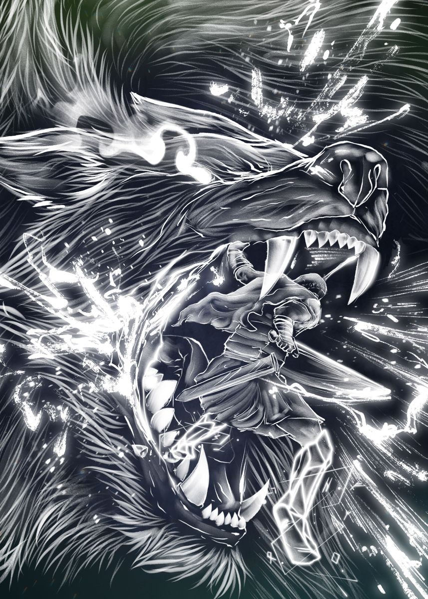 'Vidarr Kills Fenrir' Poster, picture, metal print, paint by Einarrs ...