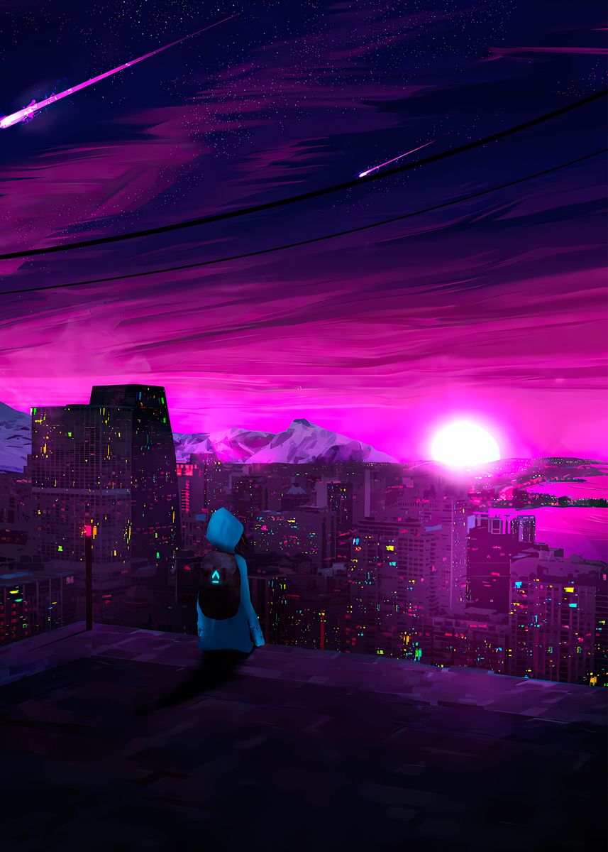 'Girl Enjoy Sunset' Poster by Lunaxys Artwork | Displate