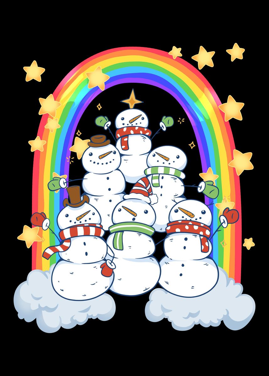 'Snowman rainbow Christmas' Poster, picture, metal print, paint by ...