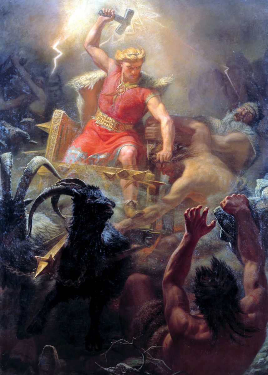 'Thor Fights the Giants' Poster, picture, metal print, paint by ...