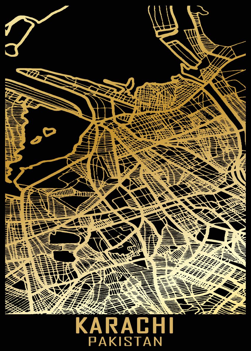 'Karachi Pakistan City Map' Poster, picture, metal print, paint by ...