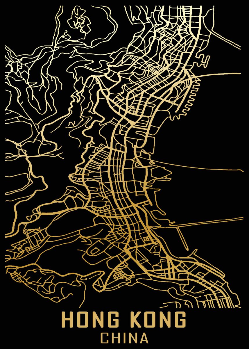 'Hong Kong China City Map' Poster, picture, metal print, paint by ...