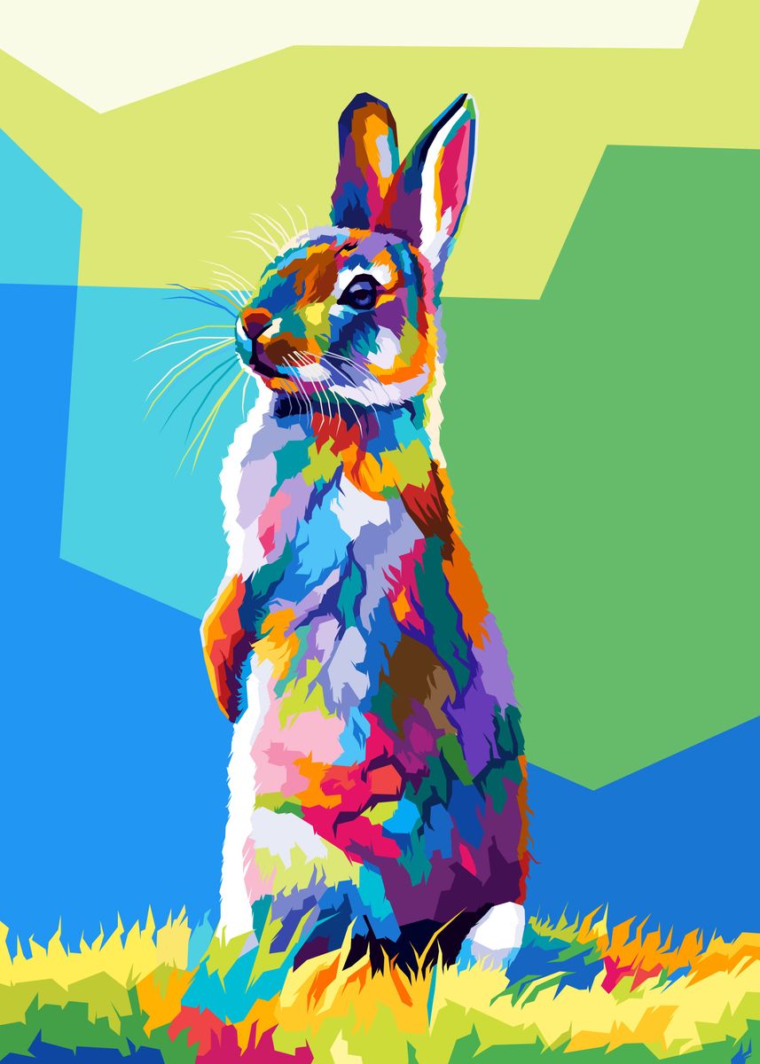 'Animals Rabbit Pop art' Poster, picture, metal print, paint by Siksis ...