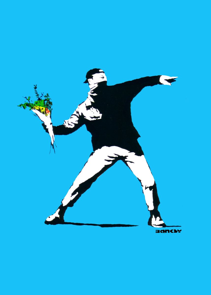 'Banksy Thrower' Poster, picture, metal print, paint by The Fire | Displate