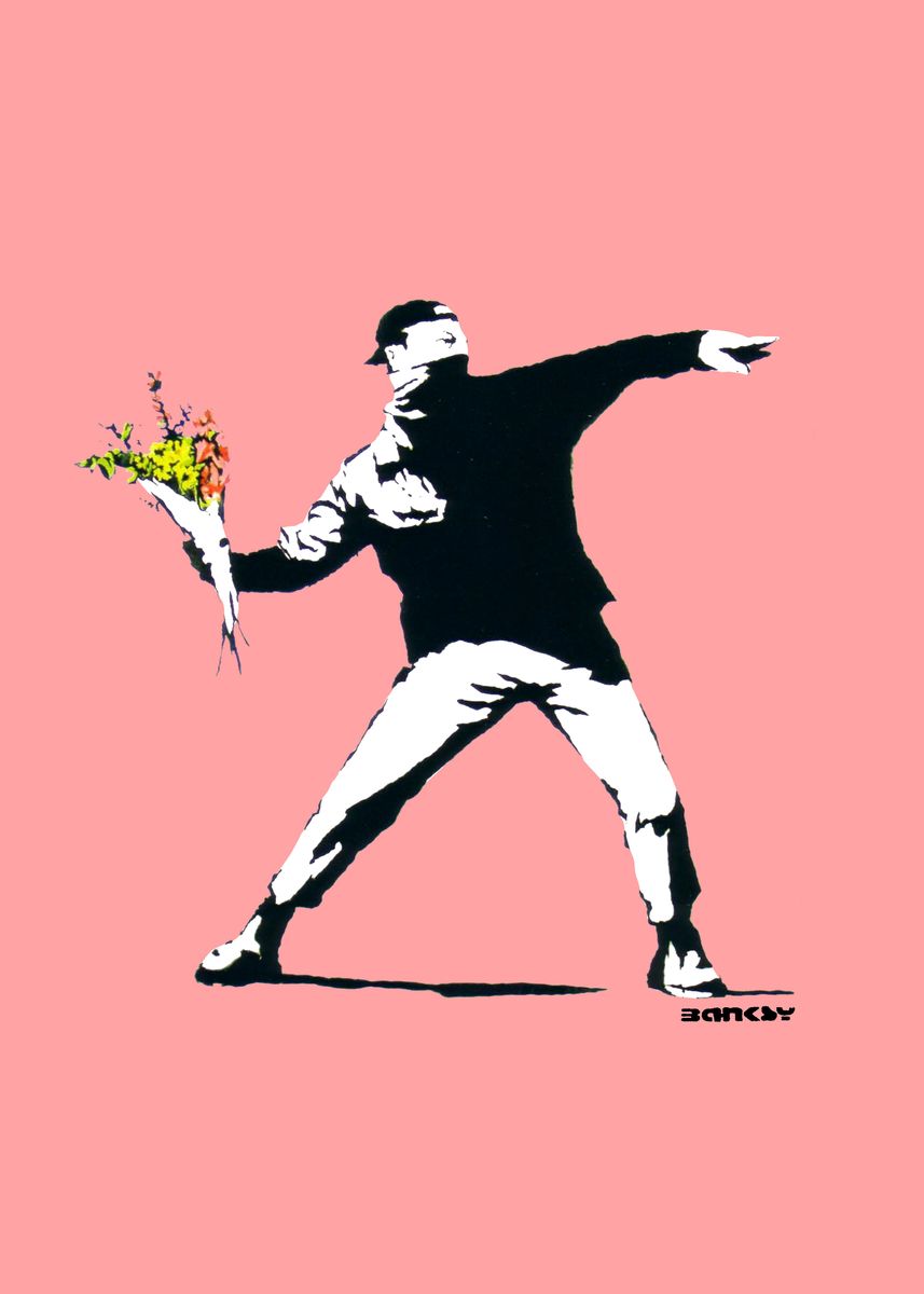 'Banksy Thrower' Poster, picture, metal print, paint by The Fire | Displate