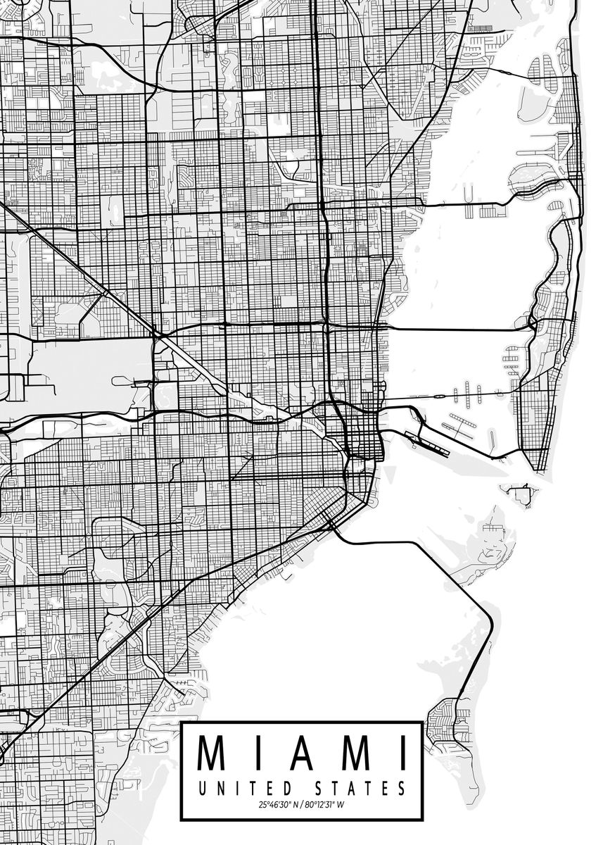 'Miami City Map Light' Poster, picture, metal print, paint by deMAP ...