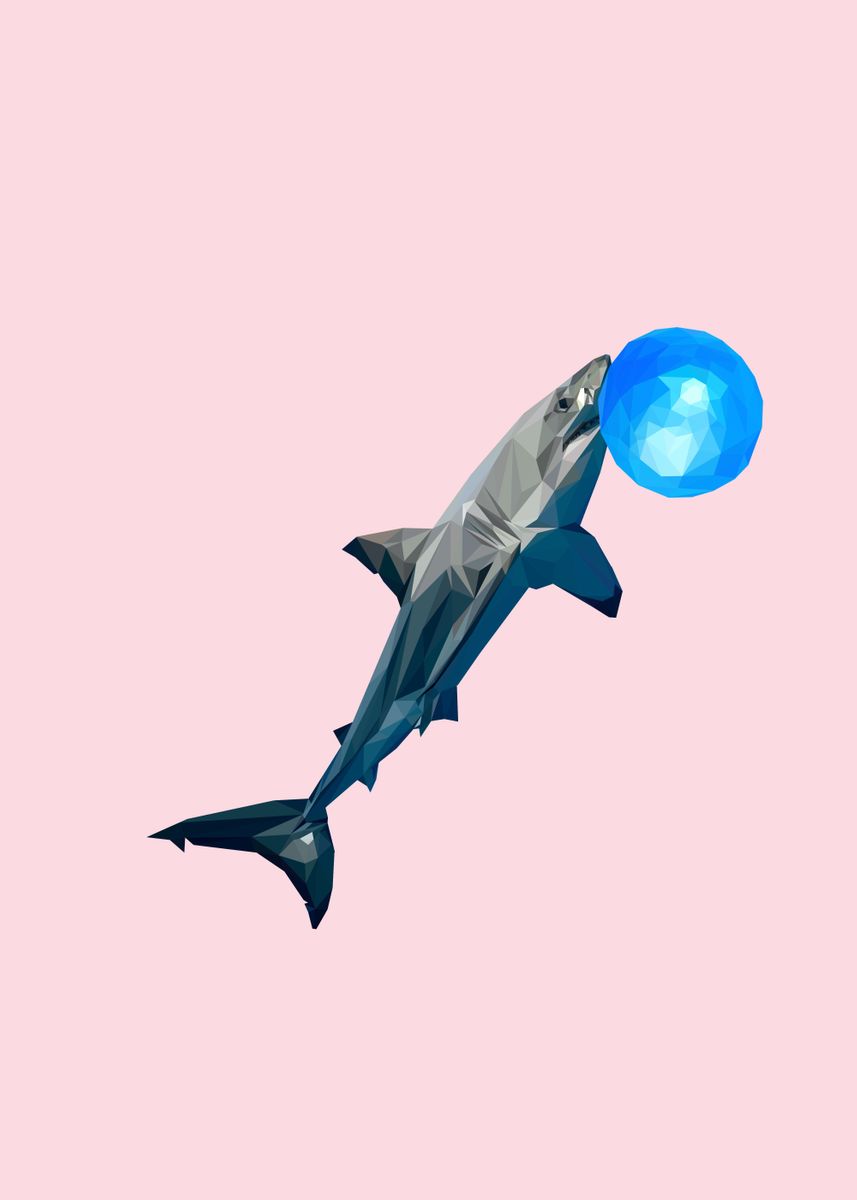 'shark bubble gum' Poster, picture, metal print, paint by Lowpoly ...