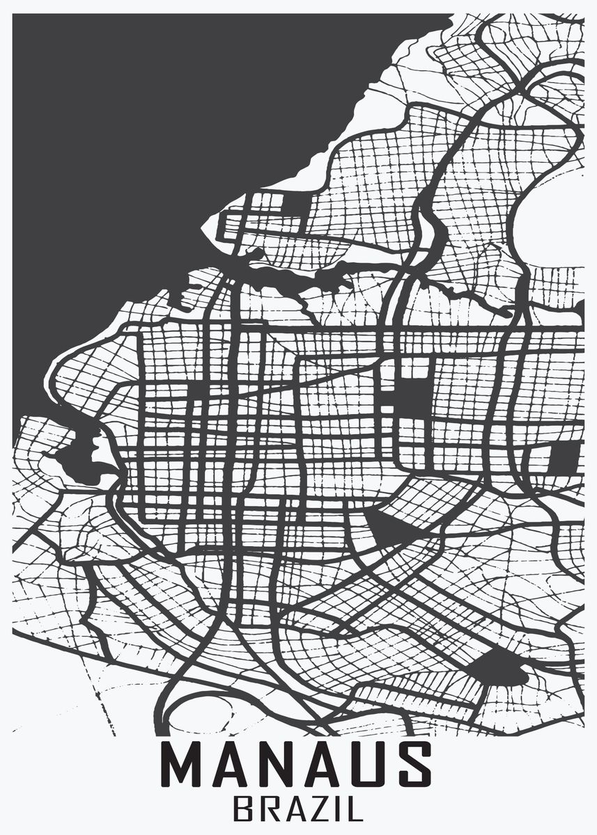 'Manaus Brazil City Map' Poster, picture, metal print, paint by ...