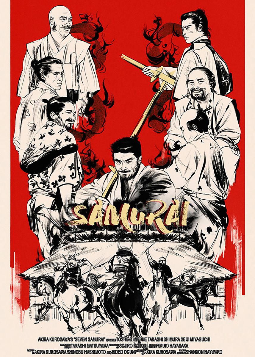 'Seven Samurai' Poster, picture, metal print, paint by Zi Xu | Displate