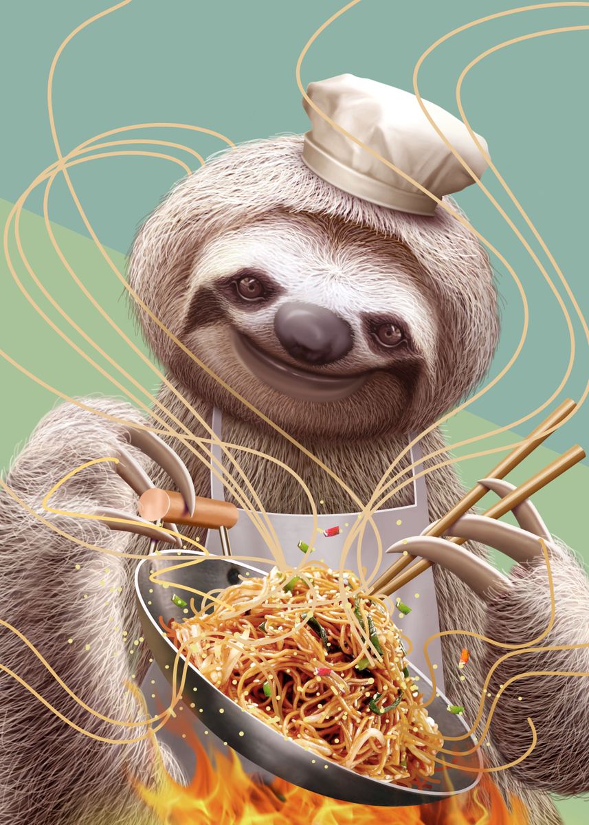 'SLOTH MEE GORENG' Poster, picture, metal print, paint by Adam Lawless ...