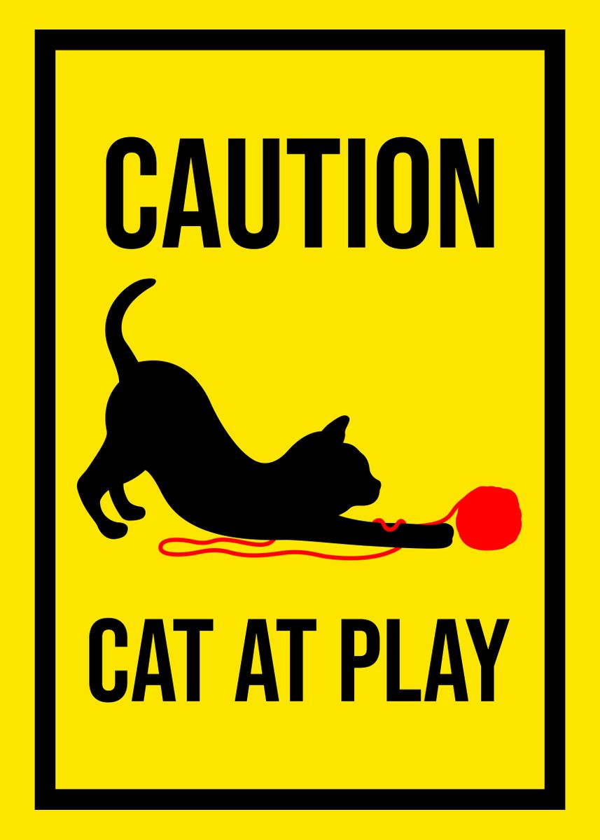 'Cute Funny Cat Sign Play' Poster, picture, metal print, paint by Team ...