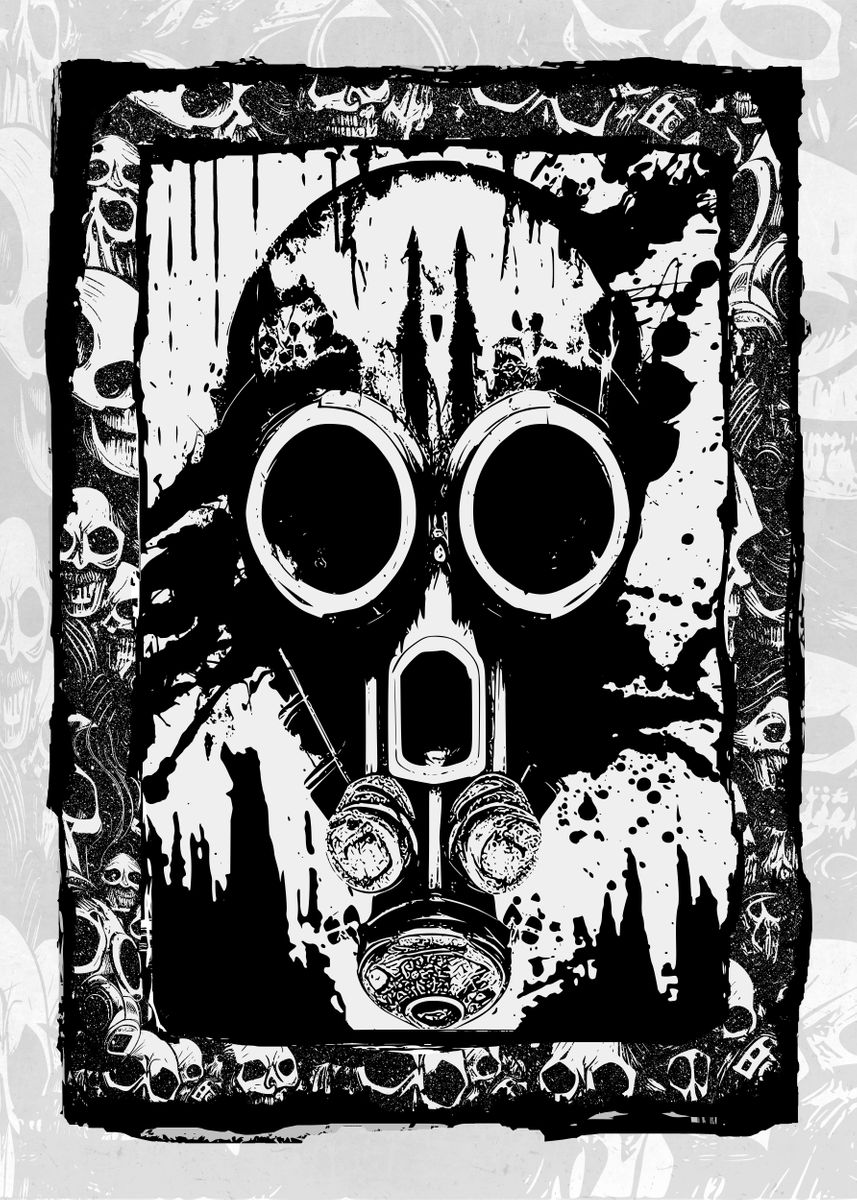 'Gasmask Punk Skulls' Poster, picture, metal print, paint by Ilya ...