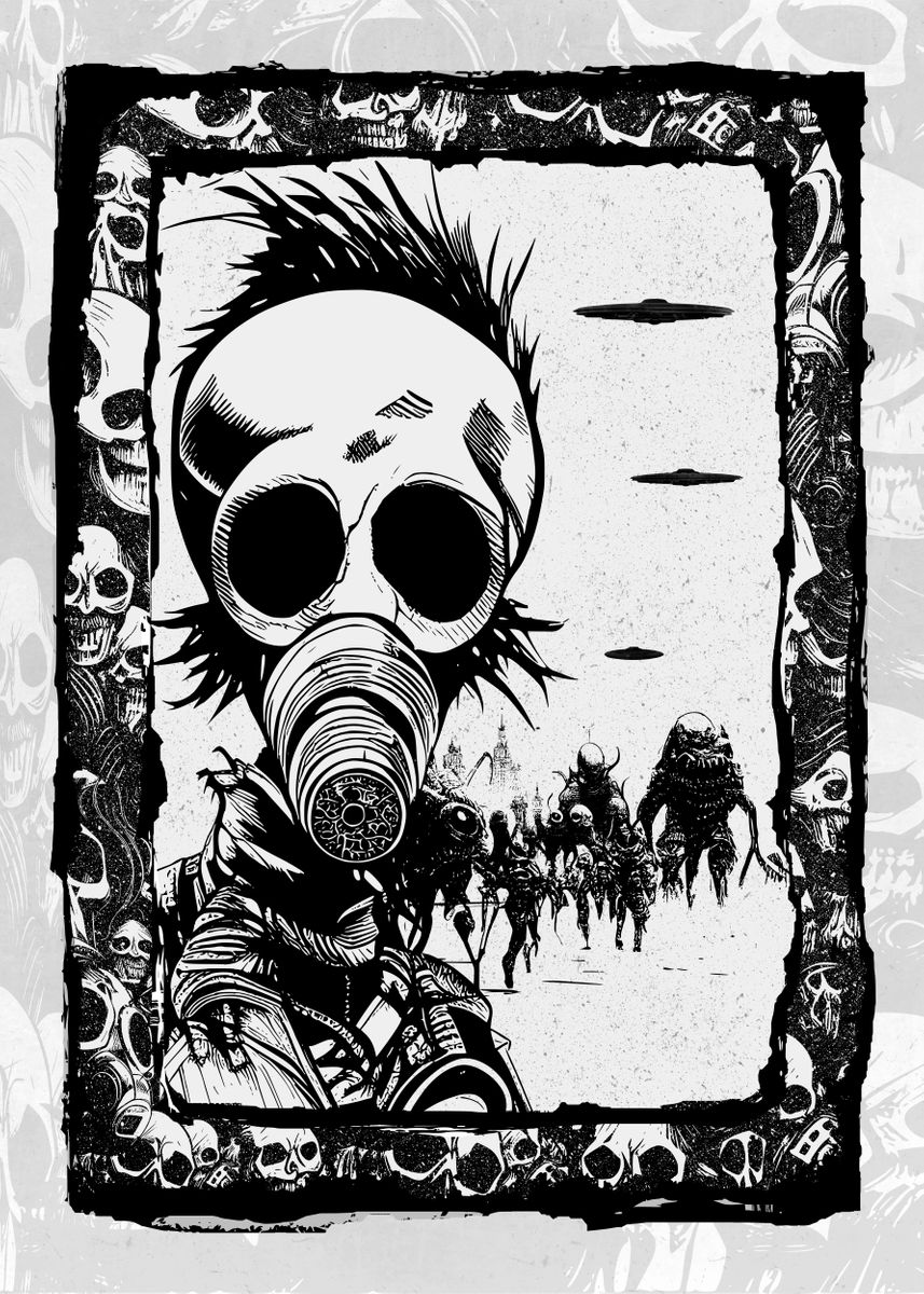 'Gasmask Punk Skulls' Poster, picture, metal print, paint by Ilya ...