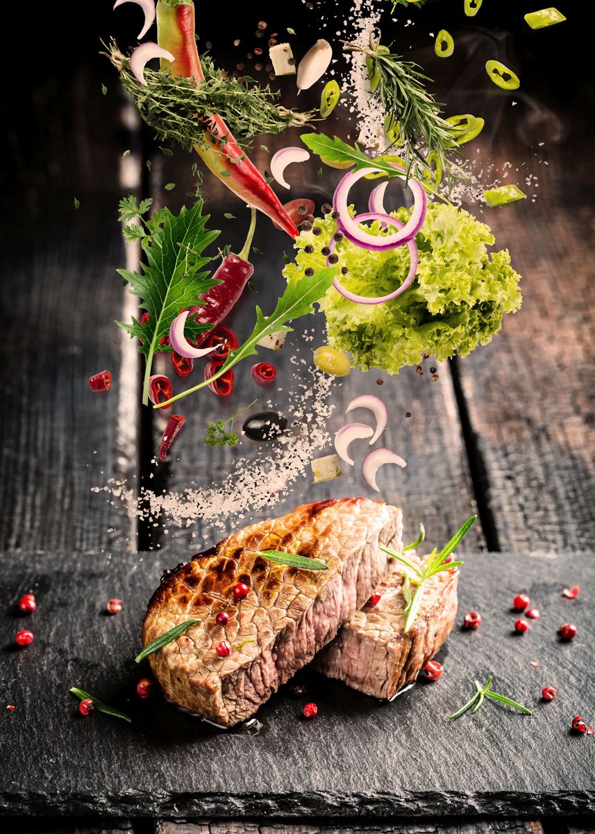 'Juicy cutlets vegetables' Poster, picture, metal print, paint by ...