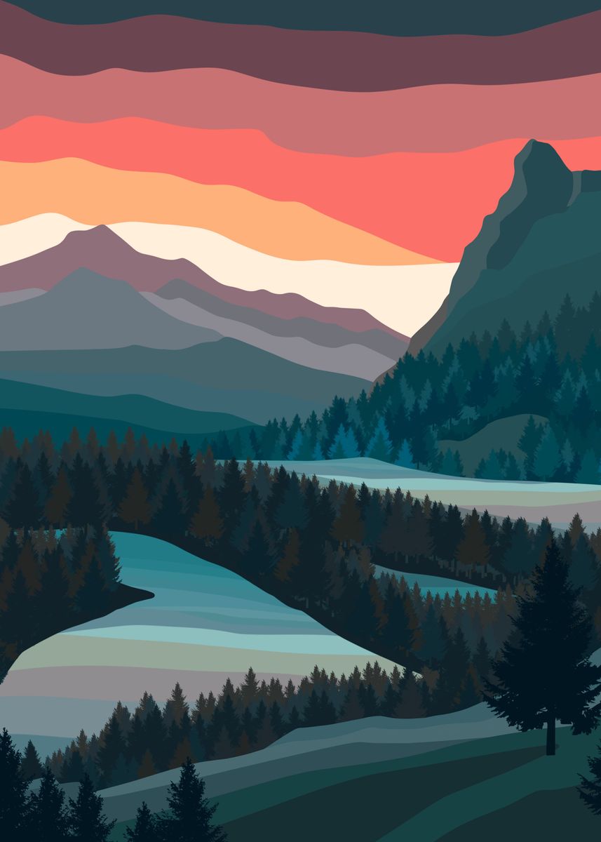 'Mountain landscape' Poster, picture, metal print, paint by taofik ...