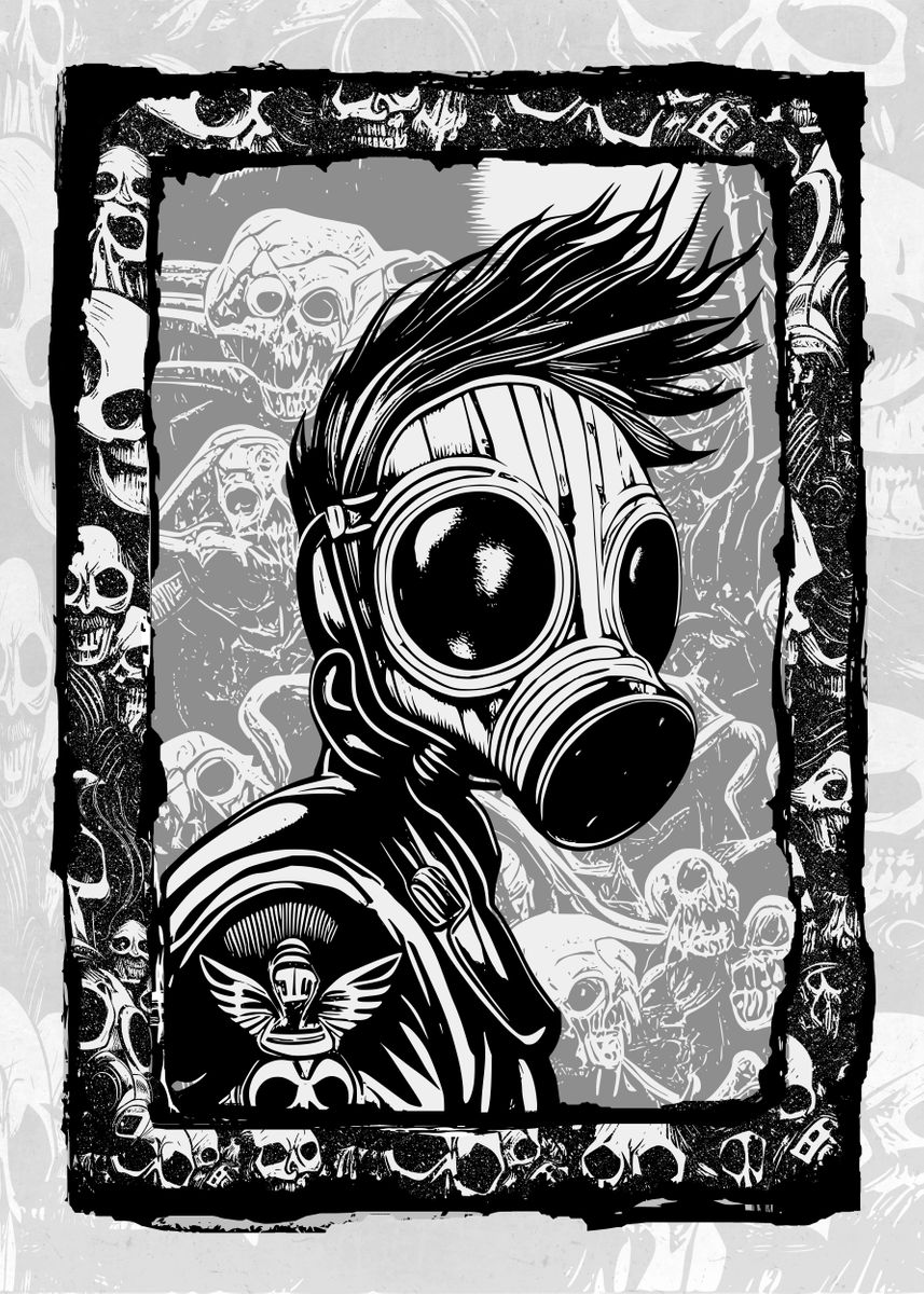 'Gasmask Punk Skulls' Poster, picture, metal print, paint by Ilya ...