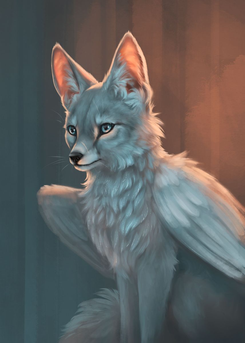 'Silver Angel Fox' Poster, picture, metal print, paint by Rae Topaz ...