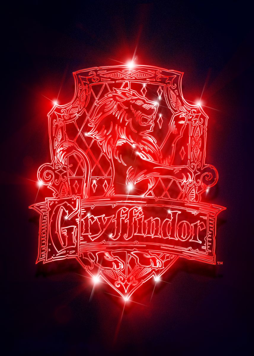 'Gryffindor Neon Crest' Poster, picture, metal print, paint by ...