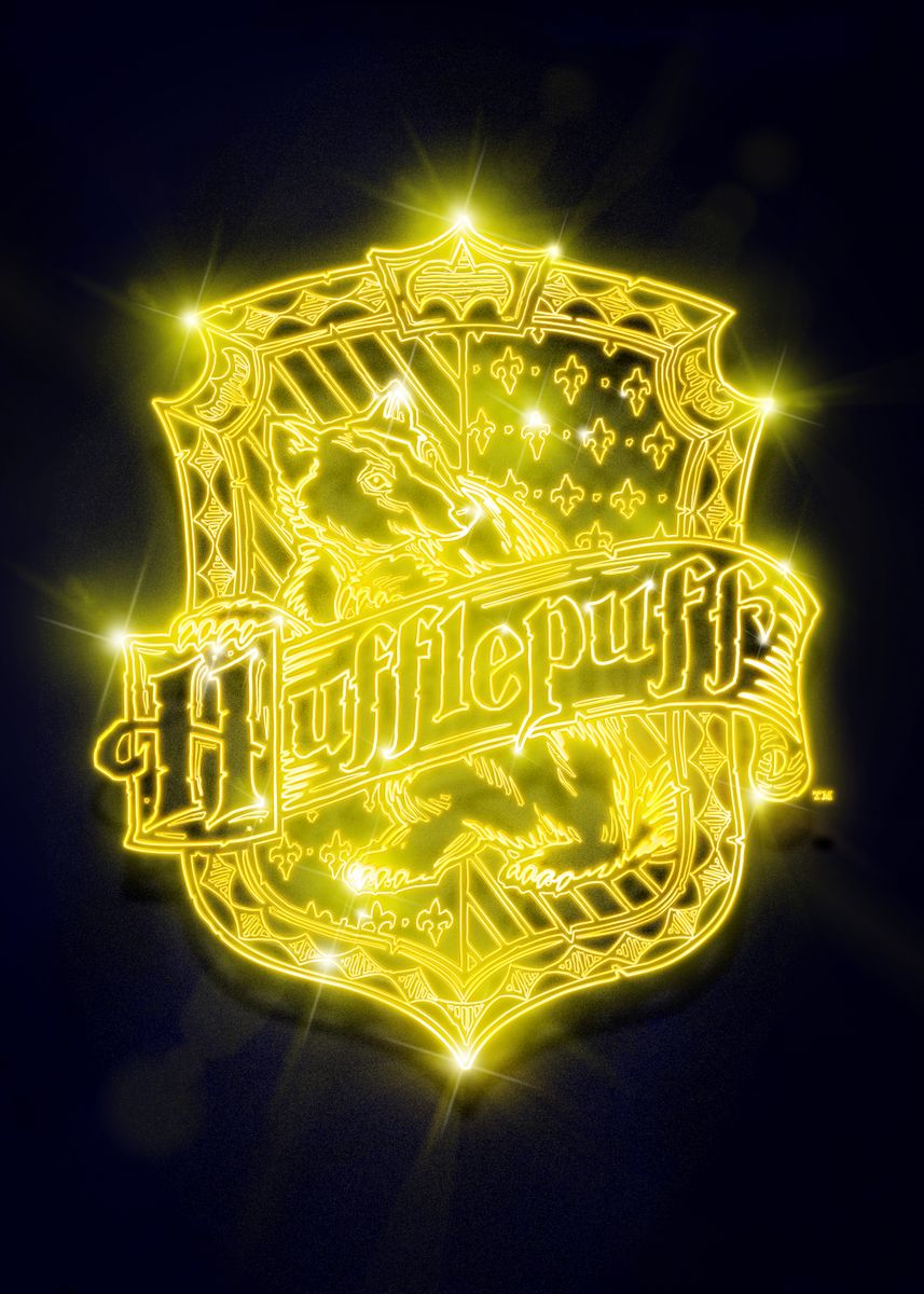 'Hufflepuff Neon Crest' Poster, picture, metal print, paint by ...