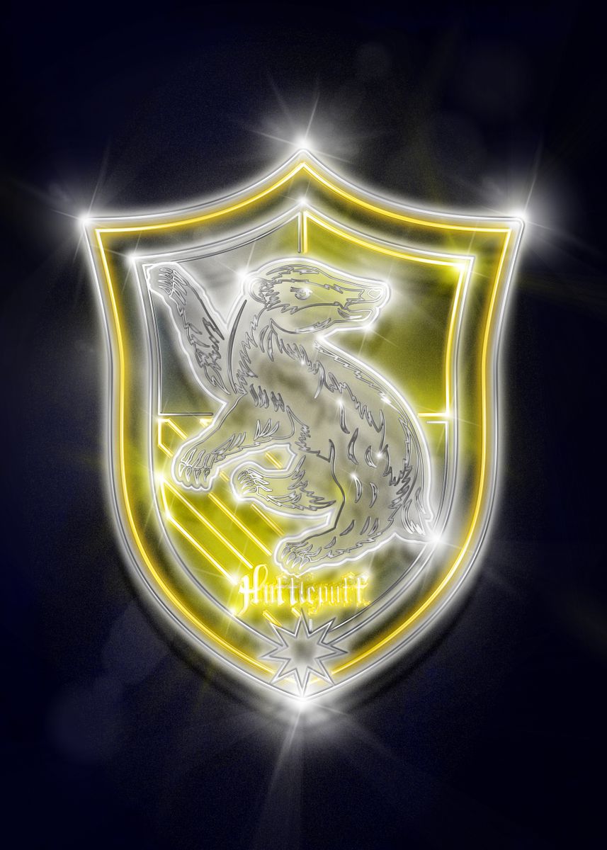 'Hufflepuff Neon Emblem' Poster, picture, metal print, paint by ...