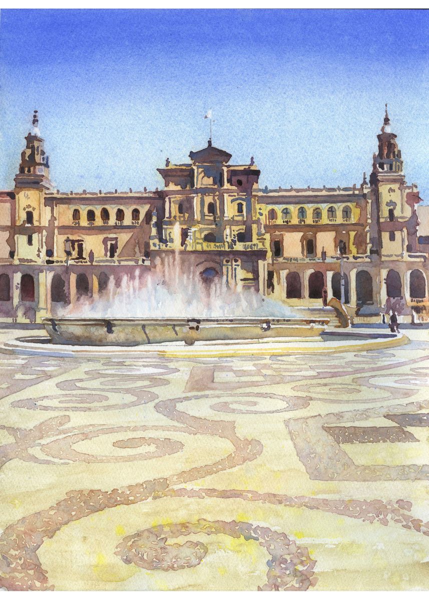 'Sevilla Plaza Spain Art' Poster, picture, metal print, paint by Ryan ...